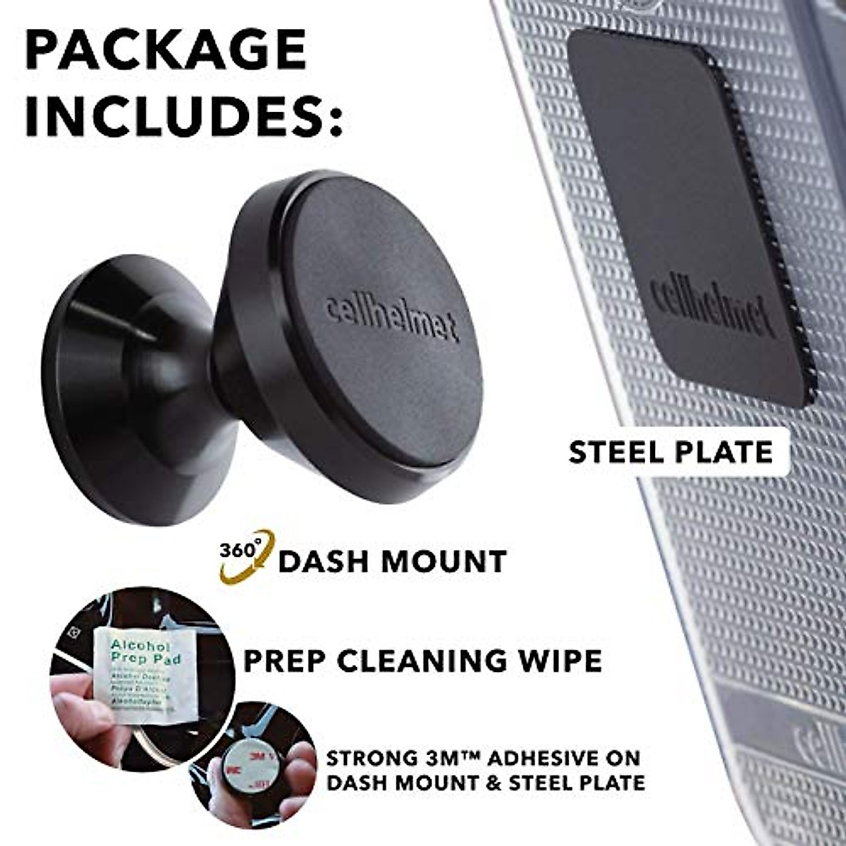 cellhelmet 360° Magnetic Dash Mount Cell Phone Holder for Car Compatible with iPhone 11 Pro Max Xs 8 7 6S Se Galaxy Note 10 Plus S10+ S20 S9 S8 | As Seen on Shark Tank