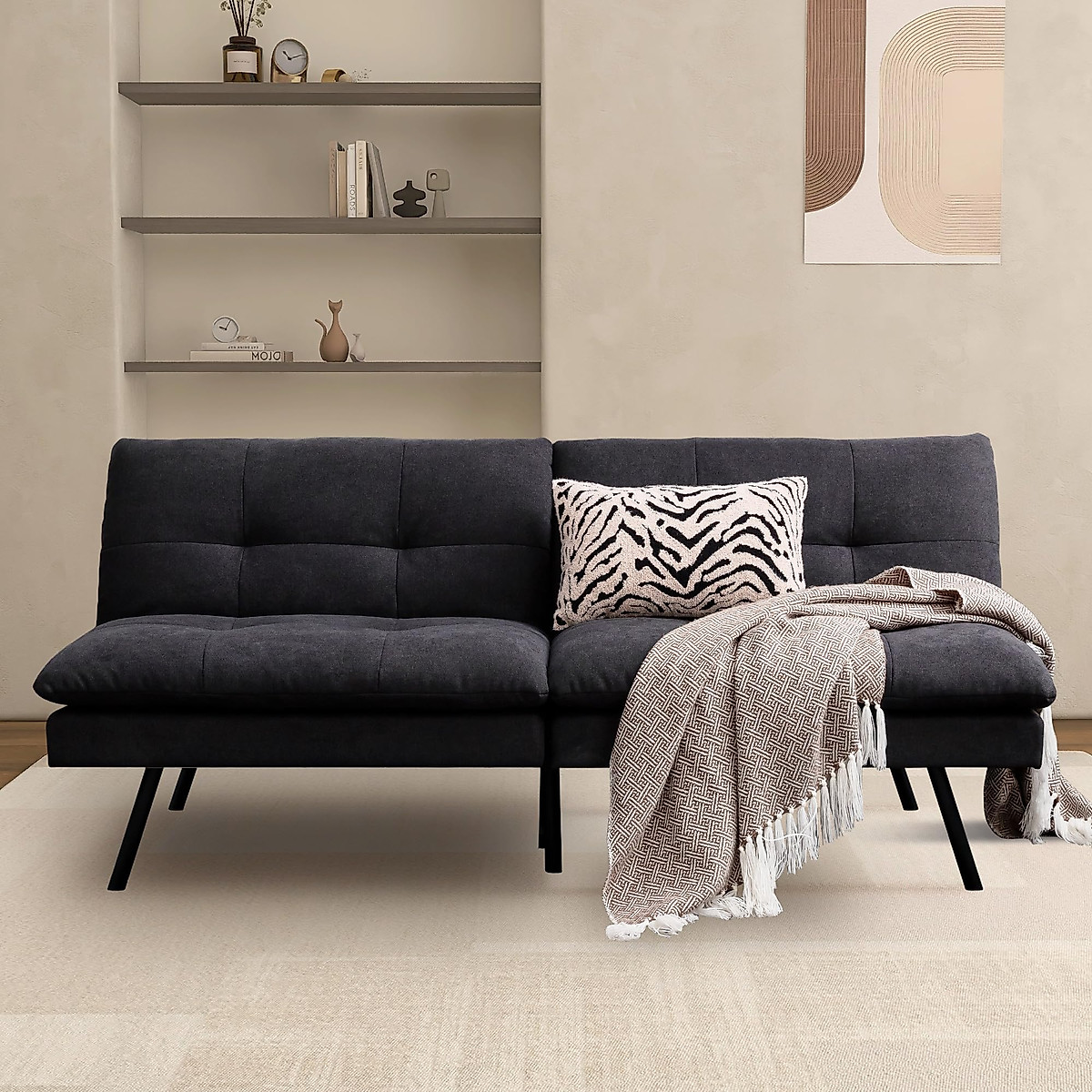 Hcore Sofa Couch Memory Foam Futon Bed Sofabed, Dark Black