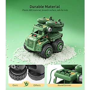 Geyiie Take Apart Toys for Kids, Army Building Truck with Electric Drill, Stem Toy DIY Assembly Military Vehicles Construction Tool Toy Gift for Toddler 3-8