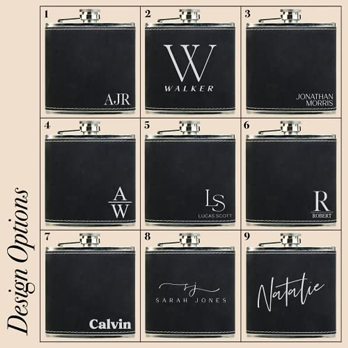 Personalized Flask For Wedding Gift. Customized Flask Gift Set. Engraved Leatherette Flask With Optional Gift Box For Groomsmen Gifts. Engraved Flask (Rawhide)