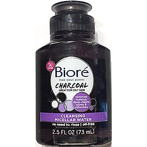BIORE Charcoal Cleansing Micellar Water, Travel Size, 75 ml - For Oily Skin