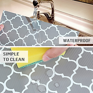 Moretoes Shelf Liners for Kitchen Cabinets, Non-Adhesive 17.5 Inch x 25 Feet Non Slip Durable and Strong Drawer Liner Roll for Wire Shelf Cupboard Dresser Closet (White Rhombus Gray Bottom)