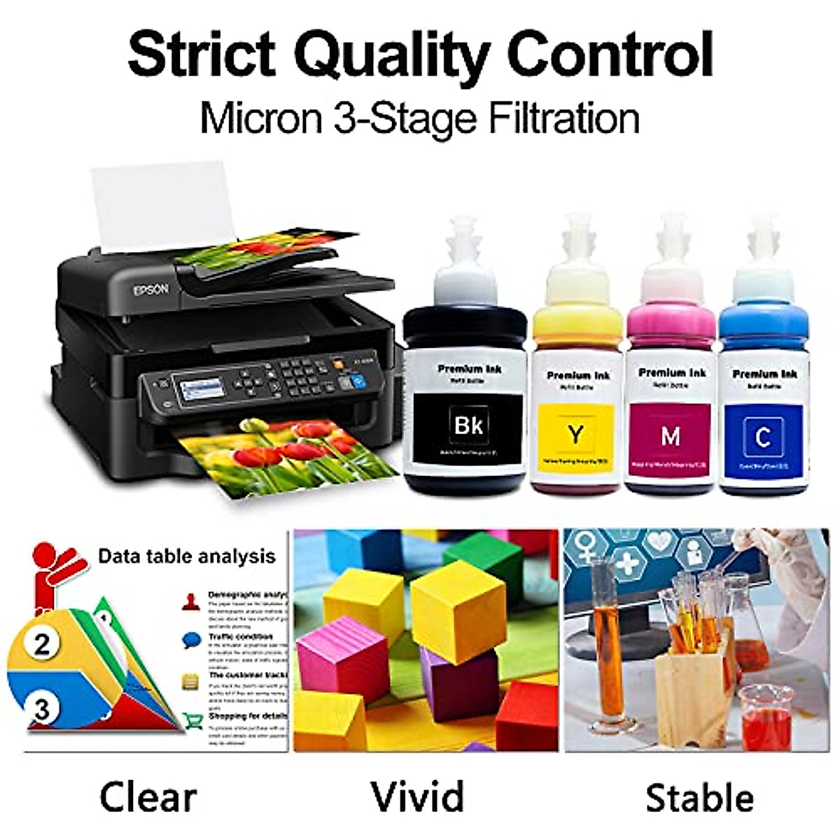 Printers Jack Refill Ink Bottle for Epson T774 T664 Compatible EcoTank Ink Bottle for Epson Expression ET-2650 ET-2550 ET-2600 ET-2500 ET-3600 Workforce ET-4500 ET-4550 ET-16500[Upgraded]