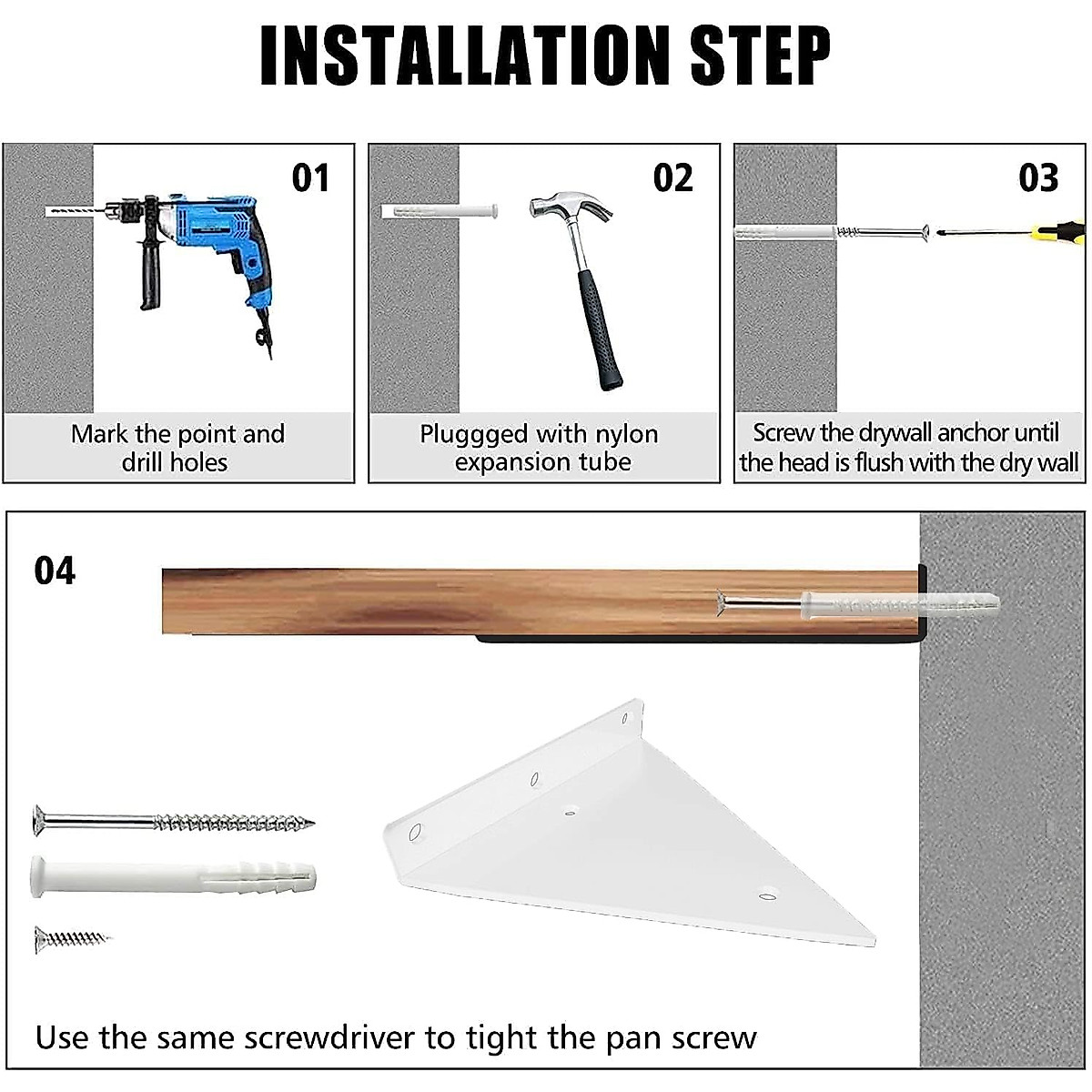4 Park Floating Shelf Bracket 4 x 3 Inch, White 4 inch Shelf Bracket, Floating Shelves Brackets, Floating Shelf Hardware, Space Saving Small Hidden Shelf Brackets 4 inch for Home Decor (White)