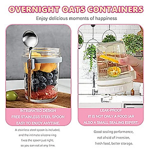 KISCVXE Overnight Oats Containers with Lids and Spoon,Overnight Oats Jars,10 Oz Cereal Dispenser,with Measurement Marks,Cereal, Milk, Vegetable Fruit Salad Storage Container 2PCS