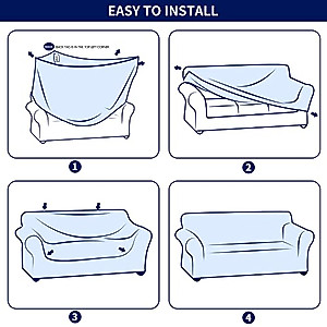 SUBRTEX Stretch Sofa Cover Set 1 Piece Sofa Slipvover with A Gift Cushion Cover for 2 Cushion Couch Loveseat(Steel Blue,Loveseat)