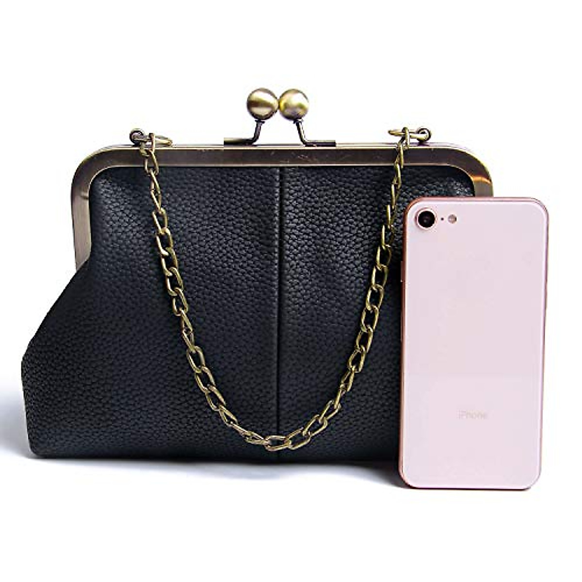 Lanpet Women Classical Kiss Lock Clutch with Chain Strap Shoulder Bag Purse Wallet