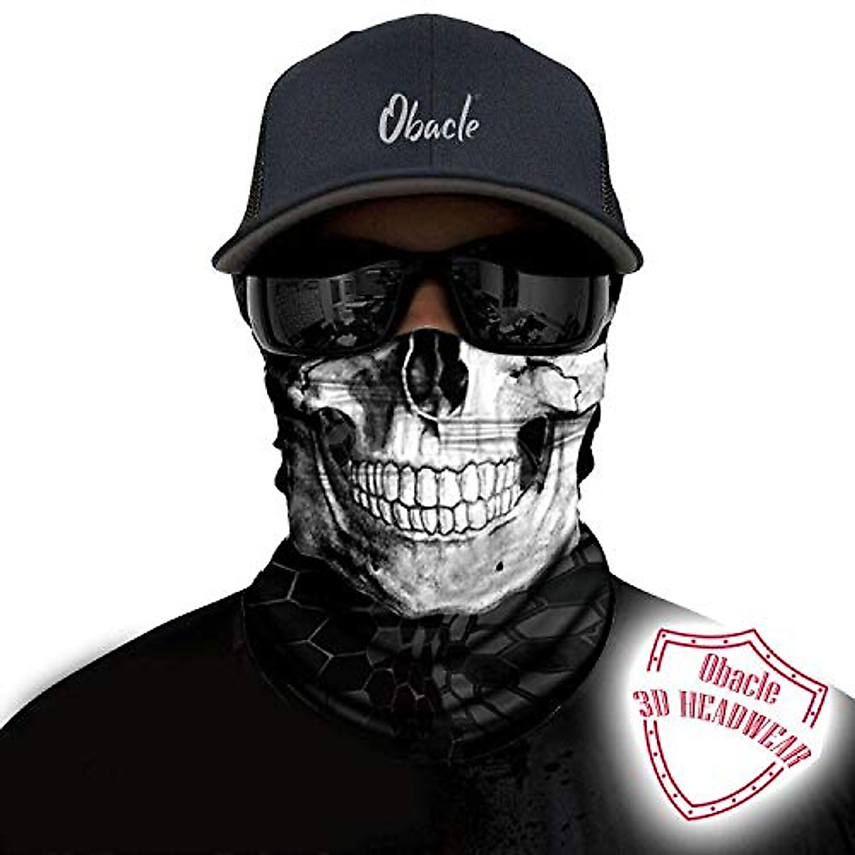 Obacle Skull Face Mask Half for Dust Wind UV Sun Protection Seamless 3D Tube Mask Bandana for Men Women Durable Thin Breathable Skeleton Mask Motorcycle Riding Biker Cycling (Black White Skull)