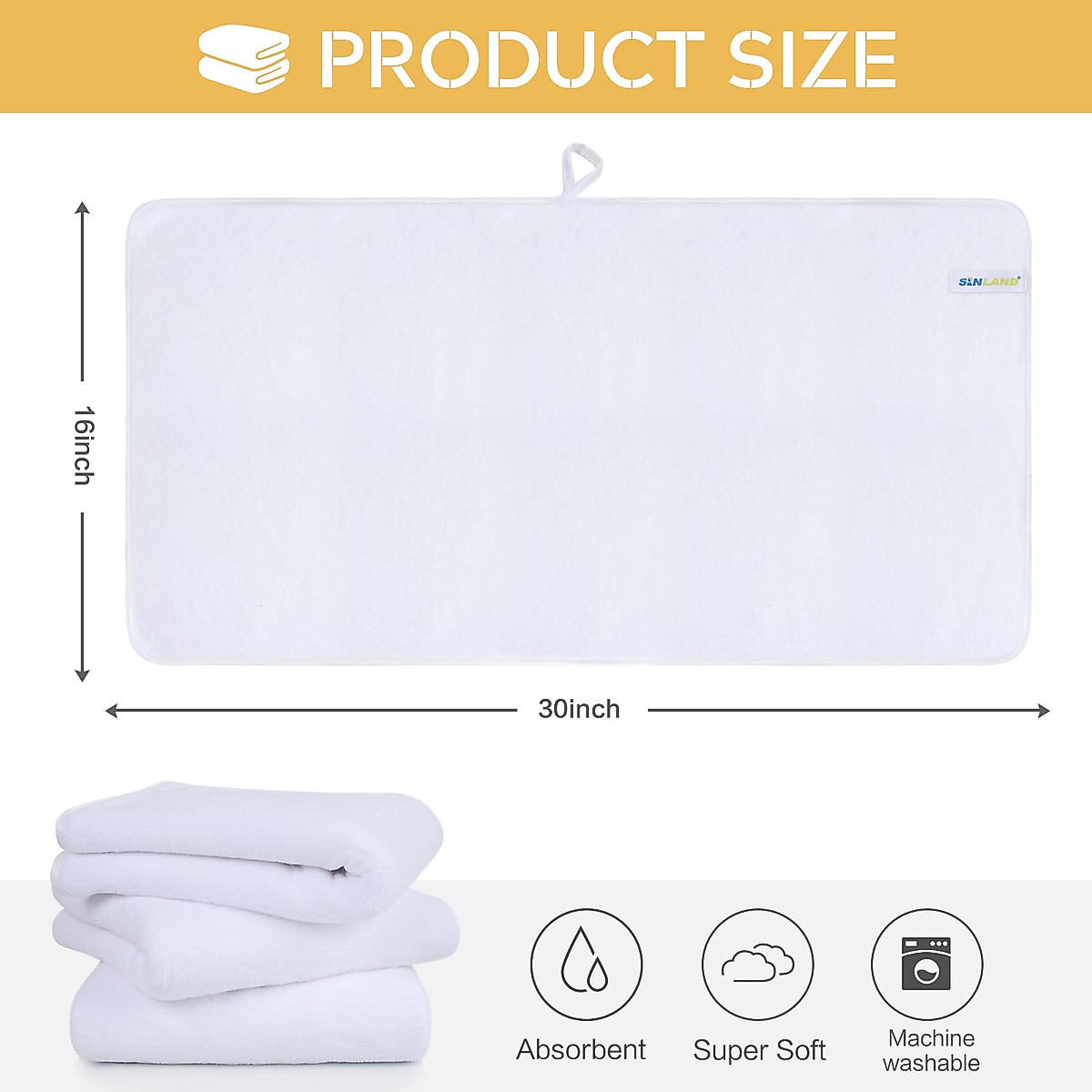 SINLAND Microfiber Hand Towels for Bathroom Super Soft Washcloth for Home Spa Sports Face Towels Hair Towels 16Inch x 30Inch White 3Pack