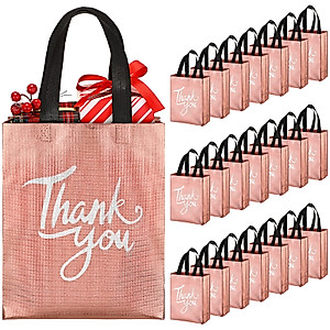 24 Pcs Bridesmaids Gift Bags Bachelorette Gift Bags Rose Gold Gift Bags Set, Non Woven Reusable Thank You Gift 8" x 4" x 10" Party Favor Goodie Bags with Handles for Wedding Birthday Party Christmas