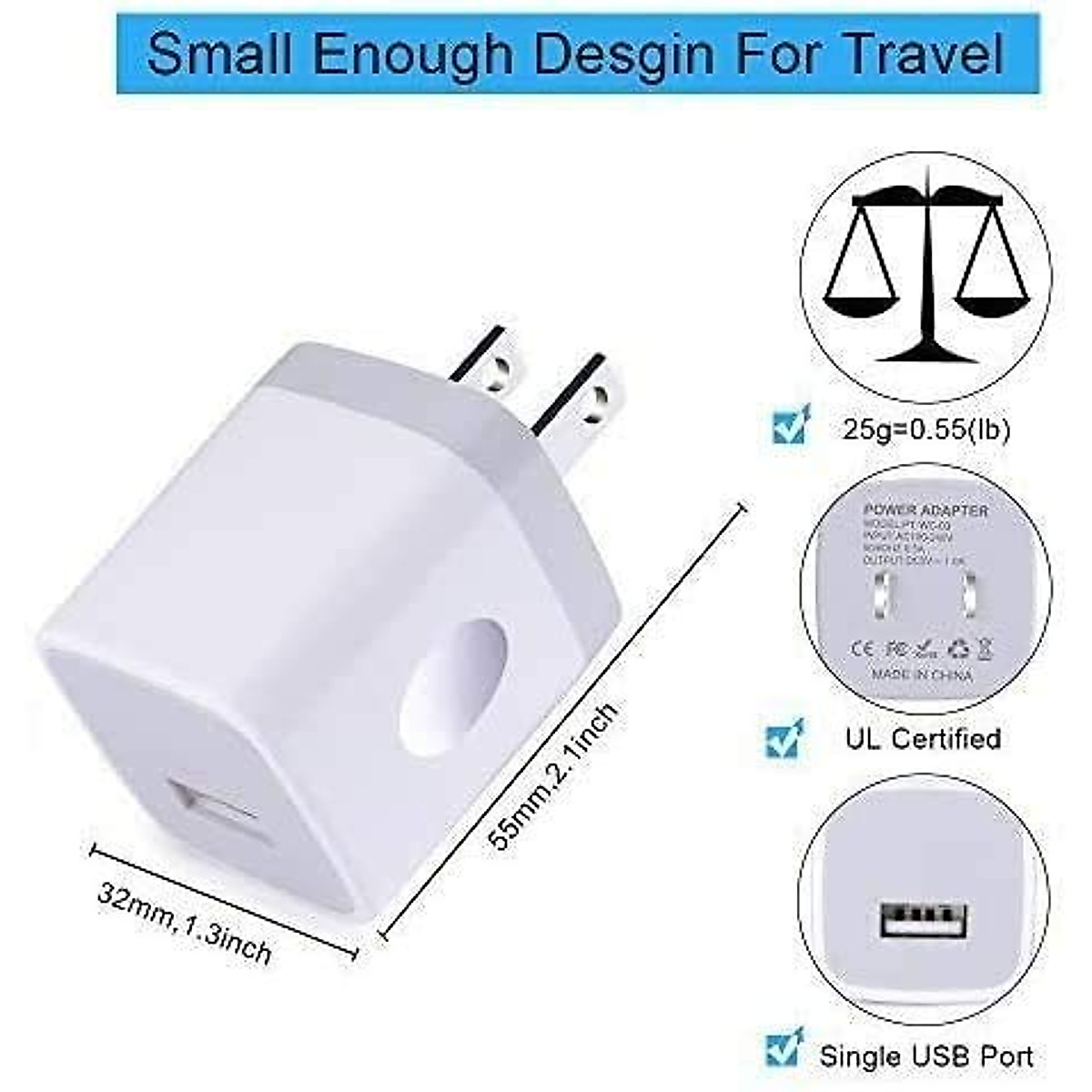 iPhone Charging Block, Charger Cube 4Pack/5W One-USB Charger Block Adapter Brick Box in Wall Plug Cube Head Outlet for iPhone 11 X SE,Samsung Glaxy A53 A13 A01 A12 A54 A20 S22 S21 S20 A71 Moto, LG