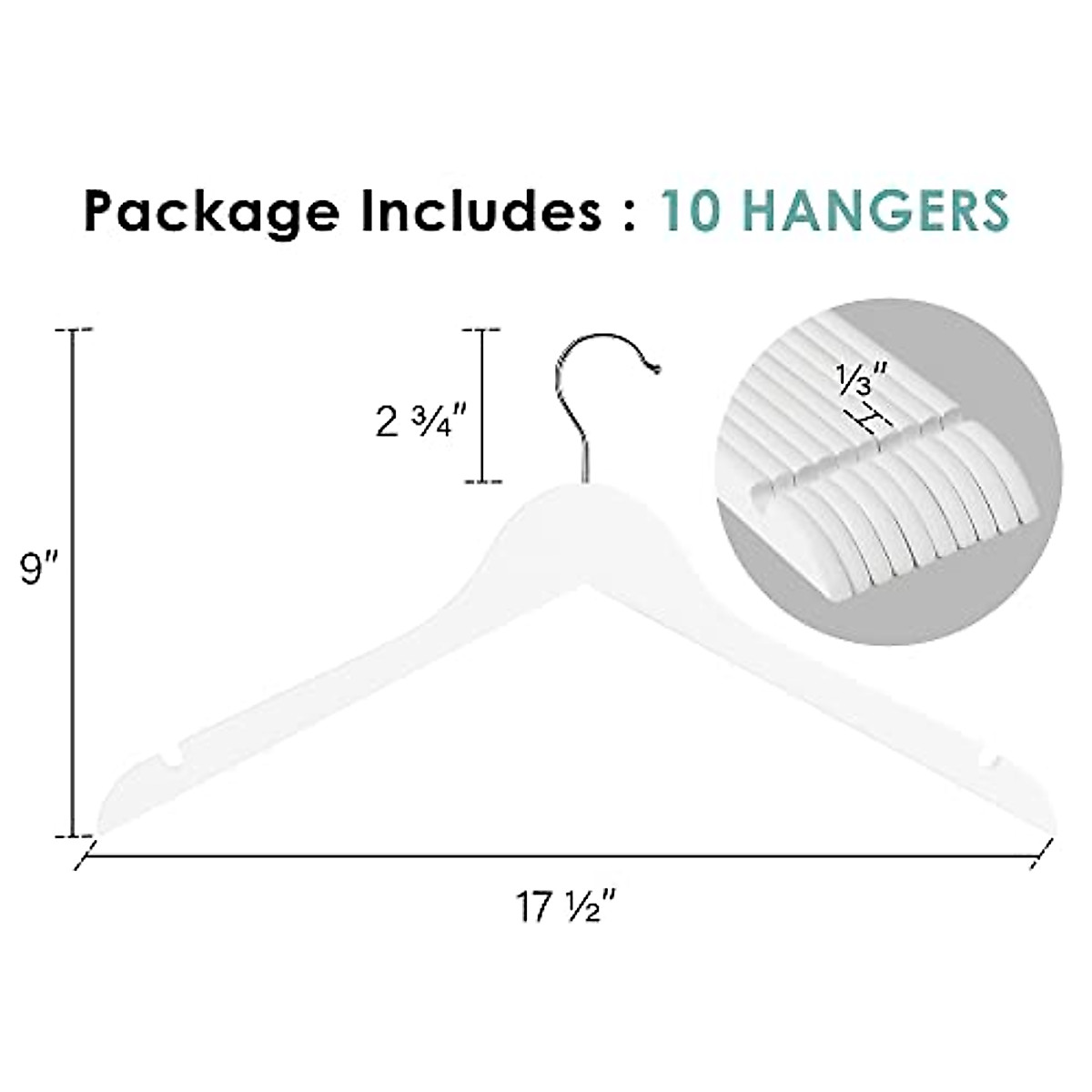 StorageWorks White Wooden Hangers, 10 Pack Slim Natural Wood Hangers, Premium Solid Wood Clothes Hanger for Tank Top, T-Shirt, Strap Dress