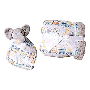 SONA G DESIGNS Lovey with Plush Security Blanket for Newborn Infant Baby (Gray Elephant Set)