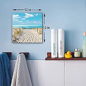 Siozoxis Bathroom With Beach Seascape Blue Sea Canvas Print Wall Art Home Bedroom Office Picture Wall Decor Artwork 12x12 Inches