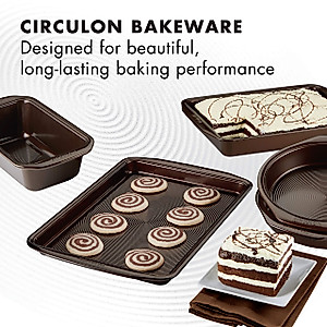 Circulon Nonstick Bakeware Set with Nonstick Cookie Sheet, Bread Pan, Bakings Pan and Cake Pans - 5 Piece, Chocolate Brown
