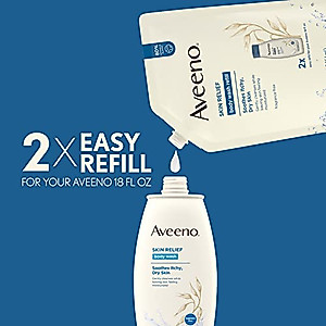 Aveeno Skin Relief Fragrance-Free Body Wash Refill with Oat to Soothe Itchy, Dry Skin, Gentle, Formulated without Soaps, Dyes, Parabens, Phthalates & Alcohol, for Sensitive Skin, 36 fl. oz