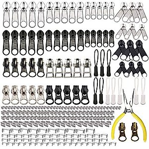Zipper Repair Kit 255 Pcs Zipper Replacement Kit with Zipper Install Pliers Tool and Zipper Extension Pulls for Clothing Jackets Purses Luggage Backpacks Tents Sleeping Bag