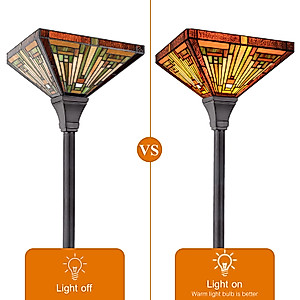 Capulina Tiffany Torchiere Floor Lamp 70" Tall Industrial Blackish Bronze Pole Amber Brown Style Stained Glass Torch Standing Light Decor for Living Room Bedroom Office