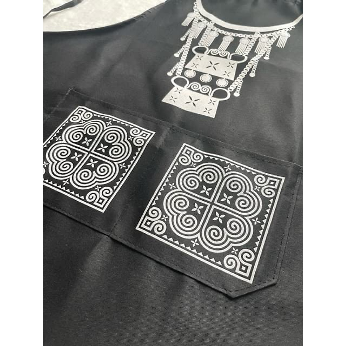 Set of 2 - Hmong Inspired Aprons: Double Pockets, Adjustable Neck Strap, Extra-Long Waist Strap, Unisex Design - Great Gift for Men and Women