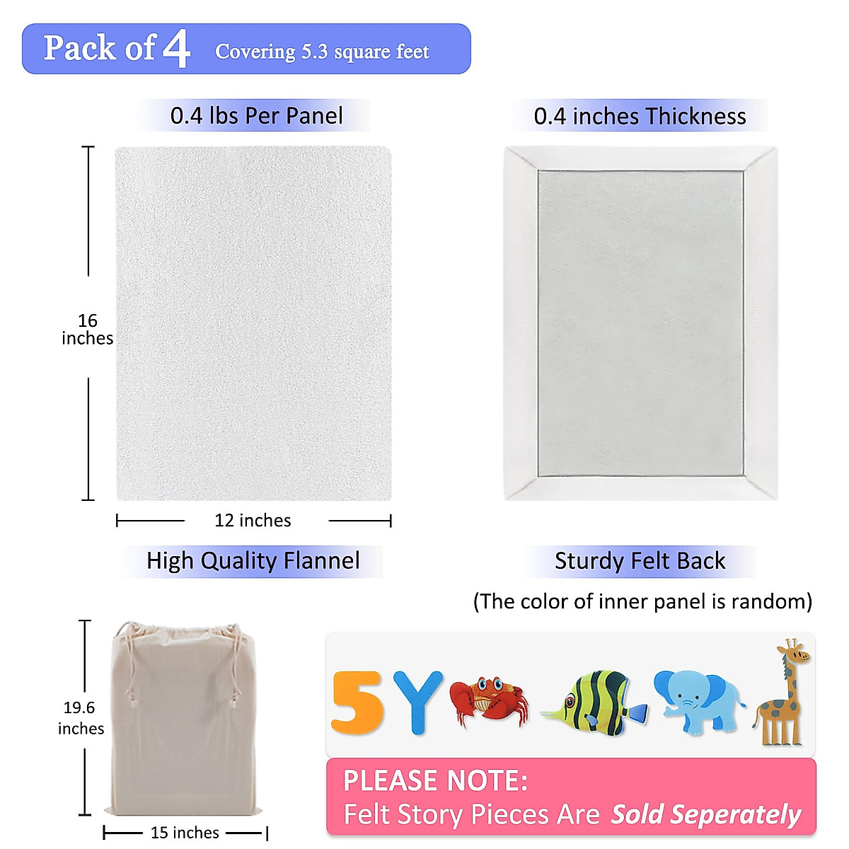 BXI Felt Flannel Board for Toddlers - 16 X 12 X 0.4 Inches, Pack of 4 Preschool Activities Story Board Storage Bag, Playboards Storytelling Board for Interactive Teaching