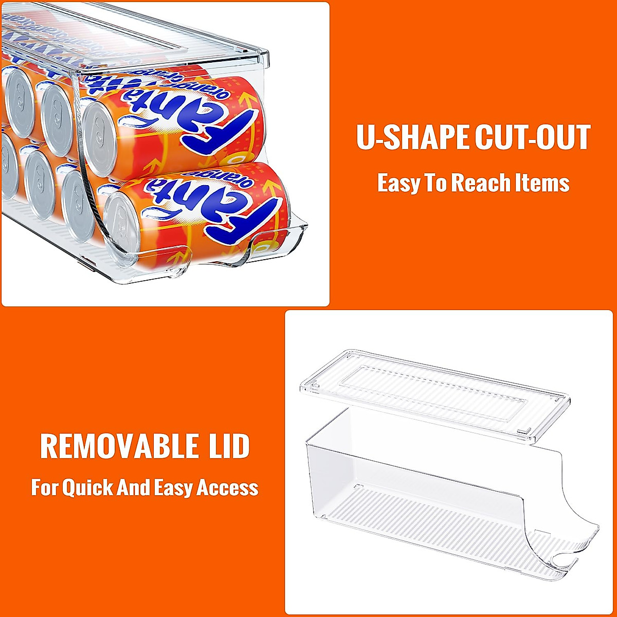 SCAVATA Soda Can Organizer for Refrigerator, Stackable Canned Food Pop Cans Container Can Holder Dispenser with Lid for Fridge Pantry Rack Freezer, Clear Plastic Storage Bins, Holds 12 Cans Each