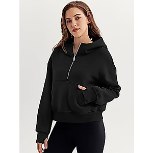 Trendy Queen Womens Hoodies Quarter Half Zip Pullover Oversized Sweatshirts Half With Pockets Fall Clothes BlackM