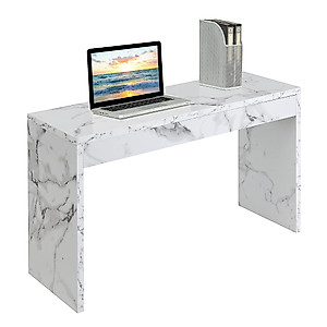 Convenience Concepts Northfield Hall Console Desk Table, White Faux Marble & Xtra Storage 3 Door Cabinet with Shelf, White Faux Marble
