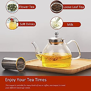 Glass Teapot, 40oz/1200mL Glass Kettle with Removable Stainless Steel Infuser for Blooming Tea & Loose Leaf Tea, Gooseneck Tea Pot, Microwave & Stovetop Safe, Gift Box for Tea Maker