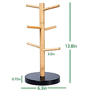 Wisuce Bamboo Mug Rack, Coffee Mug Tree, Coffee Cup Holder, Coffee Bar Accessories with 6 Hooks