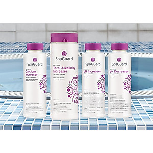 SpaGuard Chemical Balancer Maintenance Kit with Test Strips - Contains Spa Alkalinity Increaser, Calcium Increaser, pH Increaser, pH Decreaser, Scum Absorber, Test Strips & Hot Tub Care Log Book