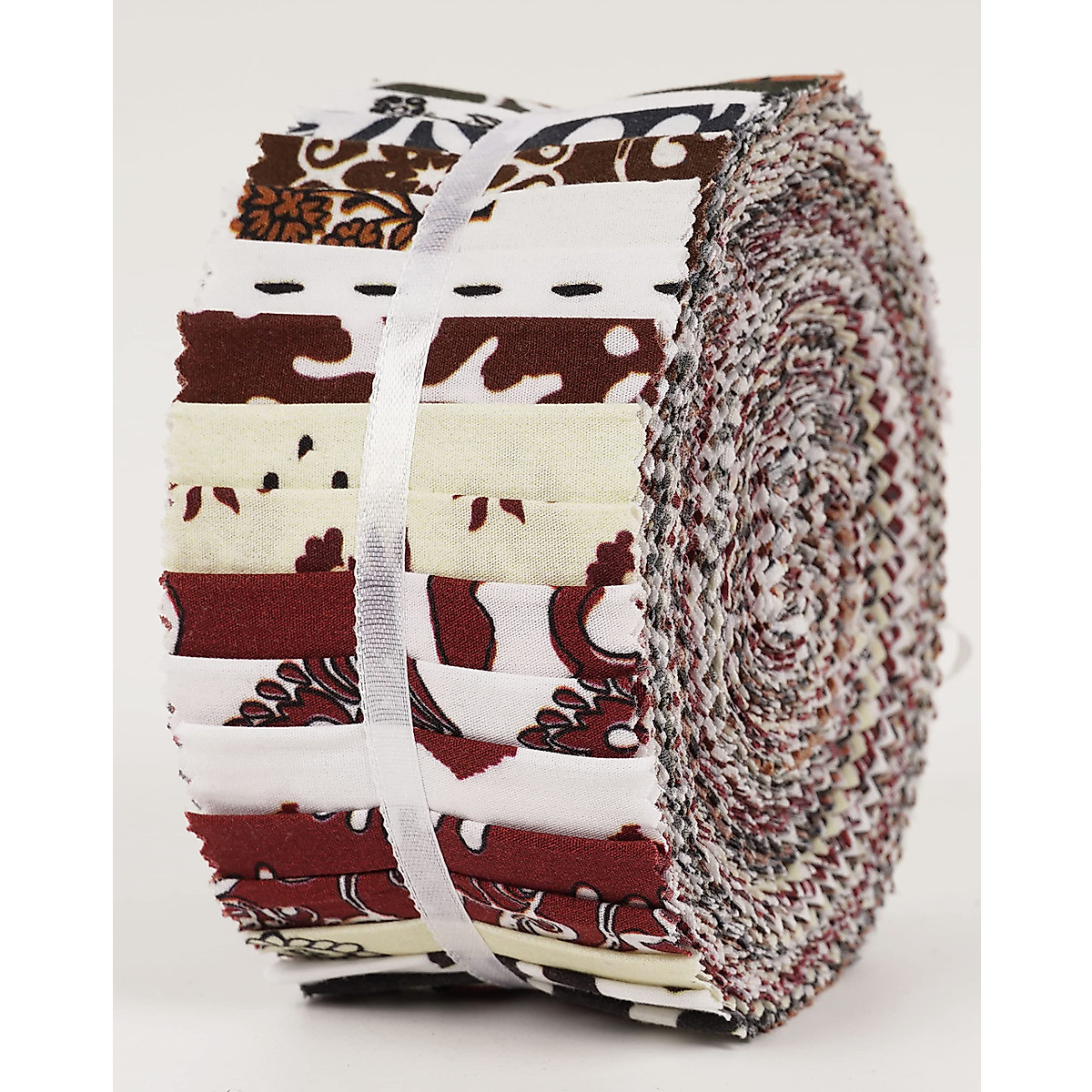 Soimoi 40Pcs Asian Block Print Cotton Precut Fabrics for Quilting Craft Strips 2.5x42inches Jelly Roll - Maroon, White, Pale Yellow, Brown