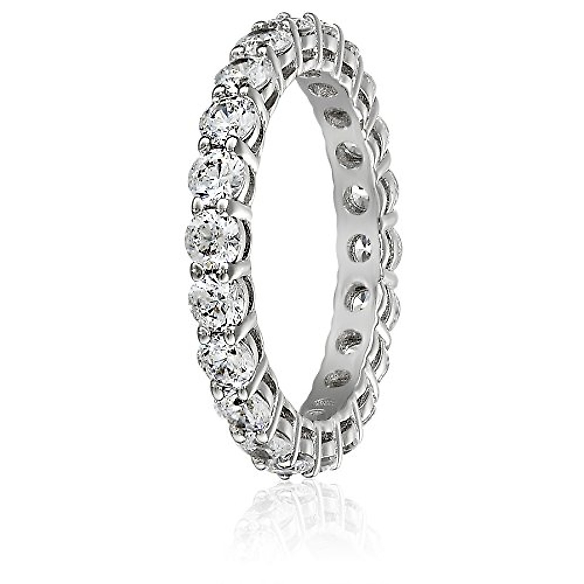 Amazon Essentials Platinum-Plated Sterling Silver All-Around Band Ring set with Round Infinite Elements Cubic Zirconia (2 cttw), Size 7 (previously Amazon Collection)
