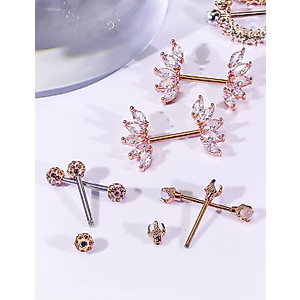 Lcolyoli 14G Surgical Steel Nipple Rings Nipple Shield Barbell Ring Bar Nipple Body Piercing Jewelry for Women Clear Diamond CZ Set Rose Gold