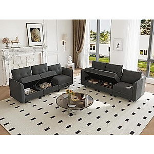 LLappuil Modular Sofa Sleeper Sectional Couch Convertible 6 Seater Modular Sectional with Storage, Black