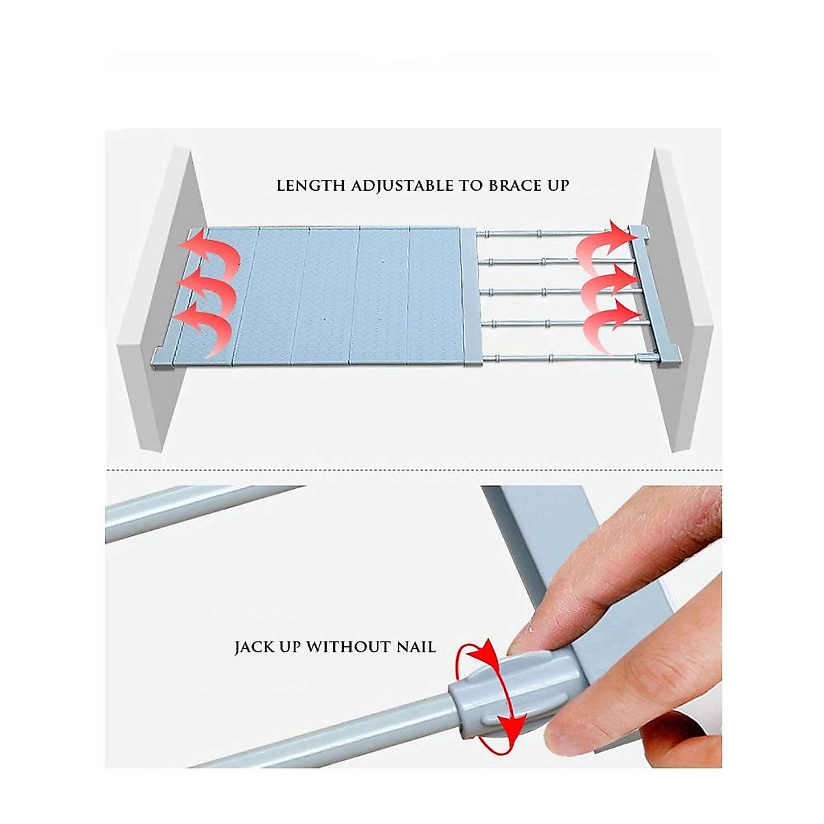 Adjustable Closet Organizer Storage Shelf Wall Mounted Kitchen Rack Space Saving Wardrobe Decorative Shelves Cabinet Holders (24 cm Wide 50-80cm Length, Blue)