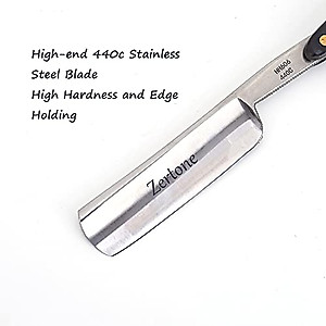 Zertone Straight Razor Shaving Kit with Horn Scale - Straight Razors for Men, Sharp 440C Stainless Steel Blade Straight Edge Razor, Includes Stropping Cloth and Brush