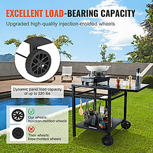 VEVOR Outdoor Grill Dining Cart with Double-Shelf, BBQ Movable Food Prep Table, Multifunctional Foldable Iron Table Top, Portable Modular Carts for Pizza Oven, Worktable with 2 Wheels, Carry Handle