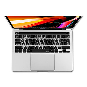 XSKN Russian Hebrew Black Silicone Keyboard Cover Skin for Touch Bar Models 2019 MacBook Pro 16.2 inch with Touch ID A2141 2020 MacBook Pro 13.3 inch with Touch ID A2251 A2289 A2338 M1 - US&EU Version