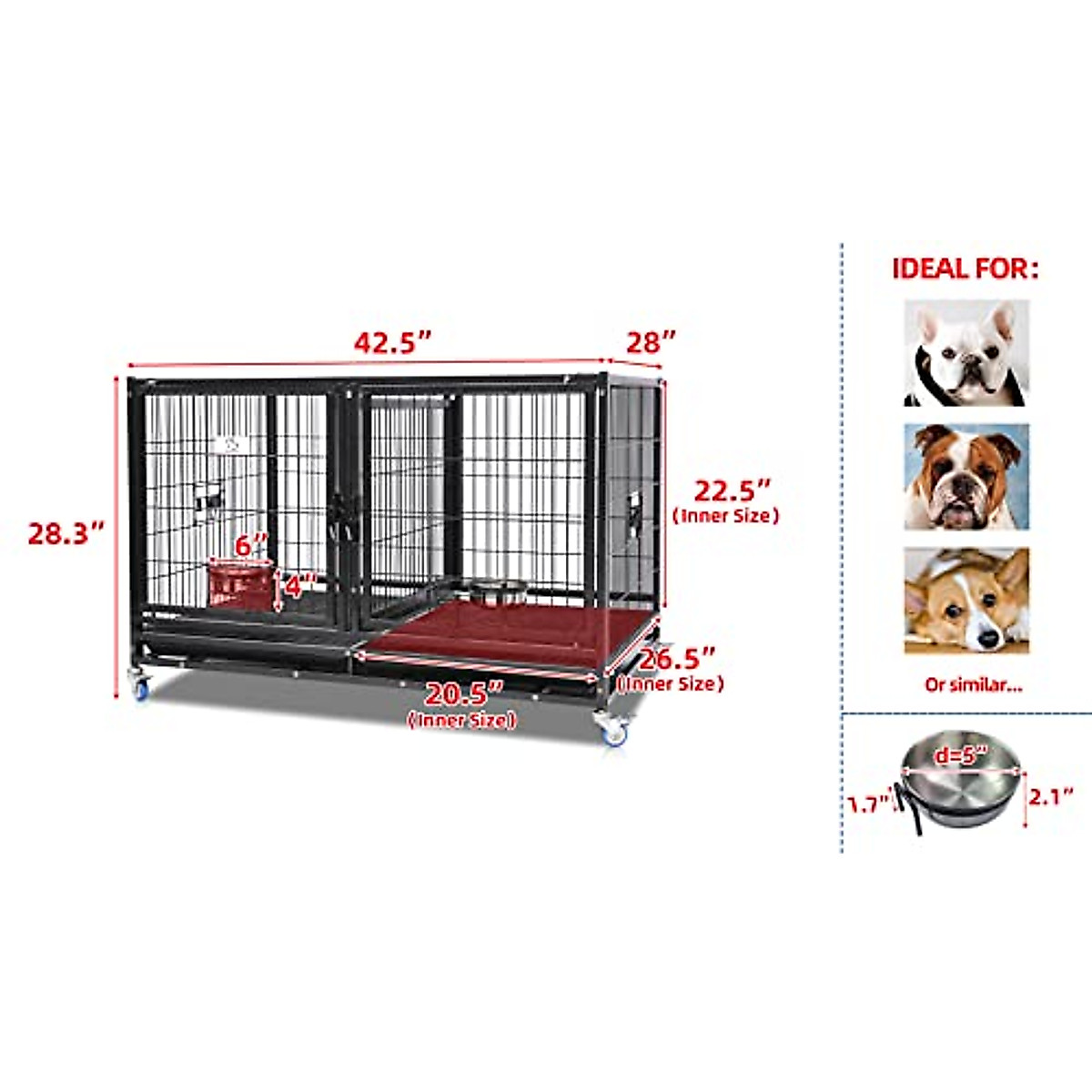Homey Pet-43 All Metal Open Top Stackable Heavy Duty Cage(Upper) w/Floor Grid, Tray, Divider, and Feeding Bowl