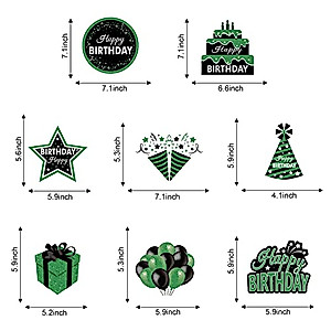 Green Birthday Hanging Swirls Decorations for Women Men, 16Pcs Black and Green Happy Birthday Foil Swirls Party Supplies, 10th 16th 18th 21st 30th 40th 50th 60th Bday Green Theme Swirls Ceiling Decor