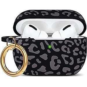 Leopard Silicone Airpods Pro Case 2019, Gawnock Soft Case Cover Flexible for iPod Pro Case Floral Print Cover for Women Girls with Keychain - Grey Leopard Cheetah
