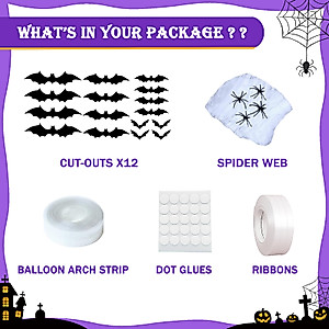 Fiesec Halloween Balloon Garland Arch Kit with Green Purple Black Orange Balloons, Halloween Theme Party Decorations BOO Foil Balloon Spider Bat, Happy Halloween Indoor Outdoor Yard Home Room Décor