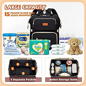 Gimars Diaper Bag Backpack with Unique Toy Hanging Rod, Larger Capacity 18 Pockets Upgraded 900D Oxford, Waterproof Baby Bags for Mom,Dad