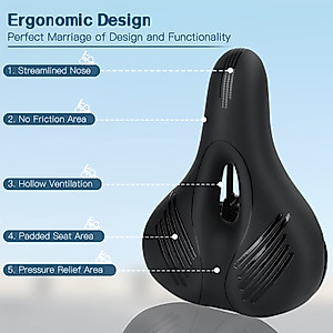 TONBUX Comfortable Bike Seat, Soft Bike Seat Cushion for Men Women Comfort, Breathable Bicycle Seat Replacement Compatible with Peloton, Padded Bicycle Saddle for Mountain MTB BMX Road Exercise Bike