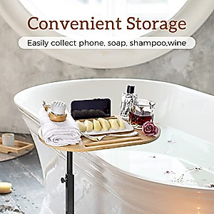 PETIARKIT Bathtub Tray, Bamboo Bathtub Tray Table with Wine Glass and Phone Holder, Height Adjustable, Rotatable Bath Caddy Tray for Luxury Bath, Home Organizer for Sofa, Bed, Table.