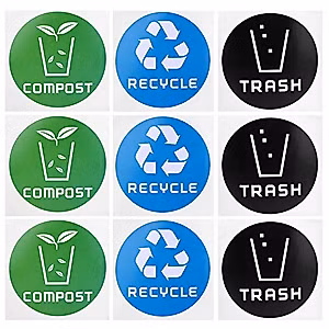Pack of 60 Recycle Stickers Trash Stickers Trash Bin Label Premium Vinyl Sticker Recycling Decals for Trash Can Compost Bin Indoor Home Kitchen & Office Recycle Bin Plastic Trash Recycle Stickers