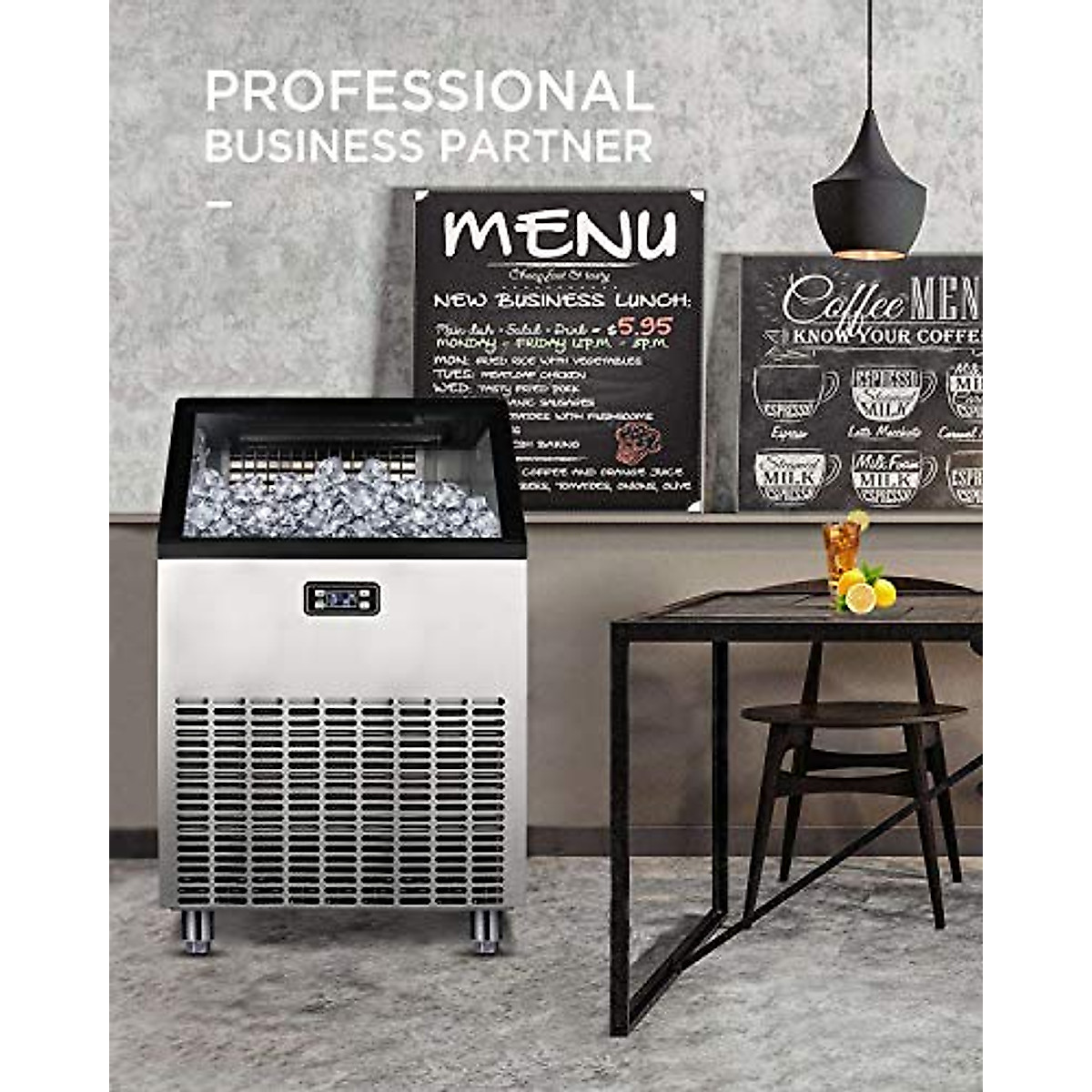 COOLLIFE Commercial Ice Maker - Produces 200lbs of Ice in 24 Hrs with 55lbs Storage Bin (200LBS/24H)