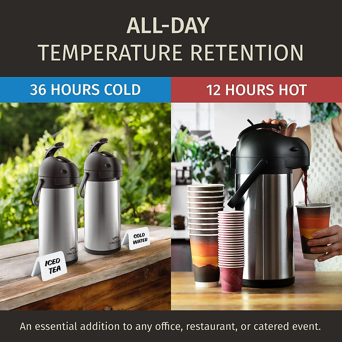 101 Oz Airpot Thermal Coffee Carafe - Insulated Stainless Steel Coffee Dispenser with Pump - Thermal Beverage Dispenser - Thermos Coffee Carafe for Keeping Hot Coffee & Tea Hot For 12 Hours - Cresimo