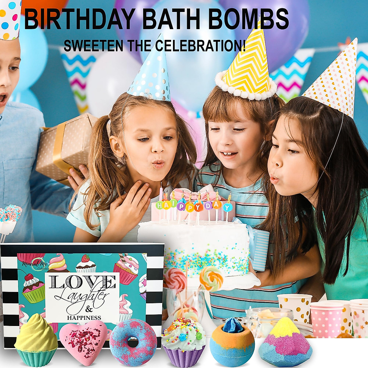 Bath Bombs Gift Set - Birthday Bath Bombs for girls, 6 Aromatherapy Natural Bath bombs with Organic Ingredients, Skin Moisturizing Bubble Bath Fizzy, Gentle for Kids, Bath bombs for Women Relaxing