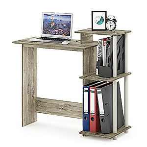 Furinno Efficient Home Laptop Notebook Computer Desk with Square Shelves, Sonoma Oak/White